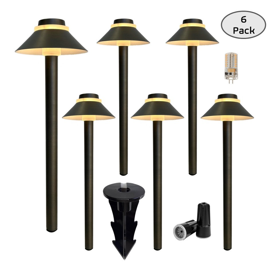 6 Pack Ange Solid Brass Mini Pathway Light Natural Bronze