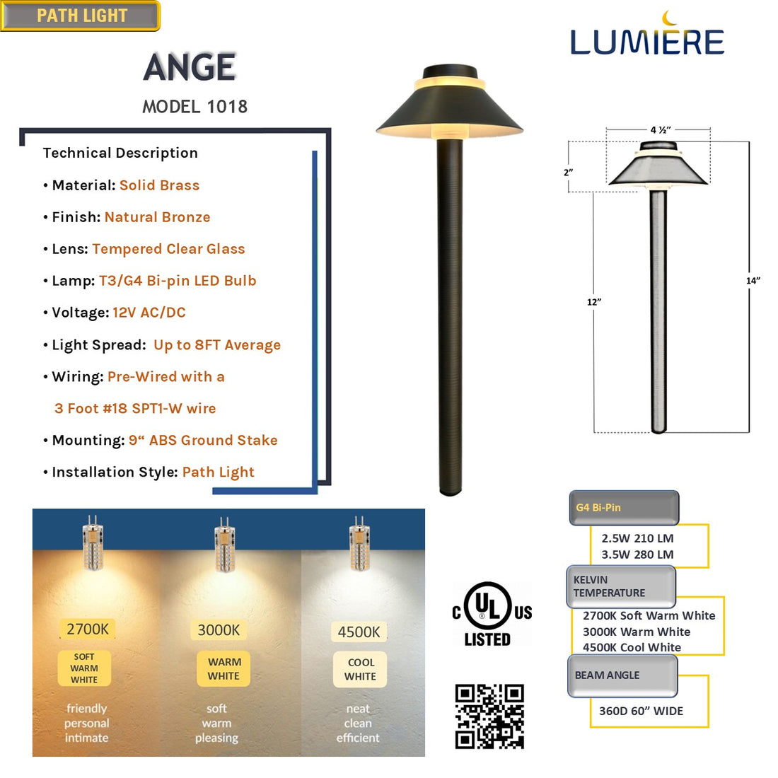 Ange Solid Brass Mini Pathway Light Natural Bronze