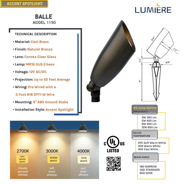 Balle Cast Brass Natural Bronze Spot Light