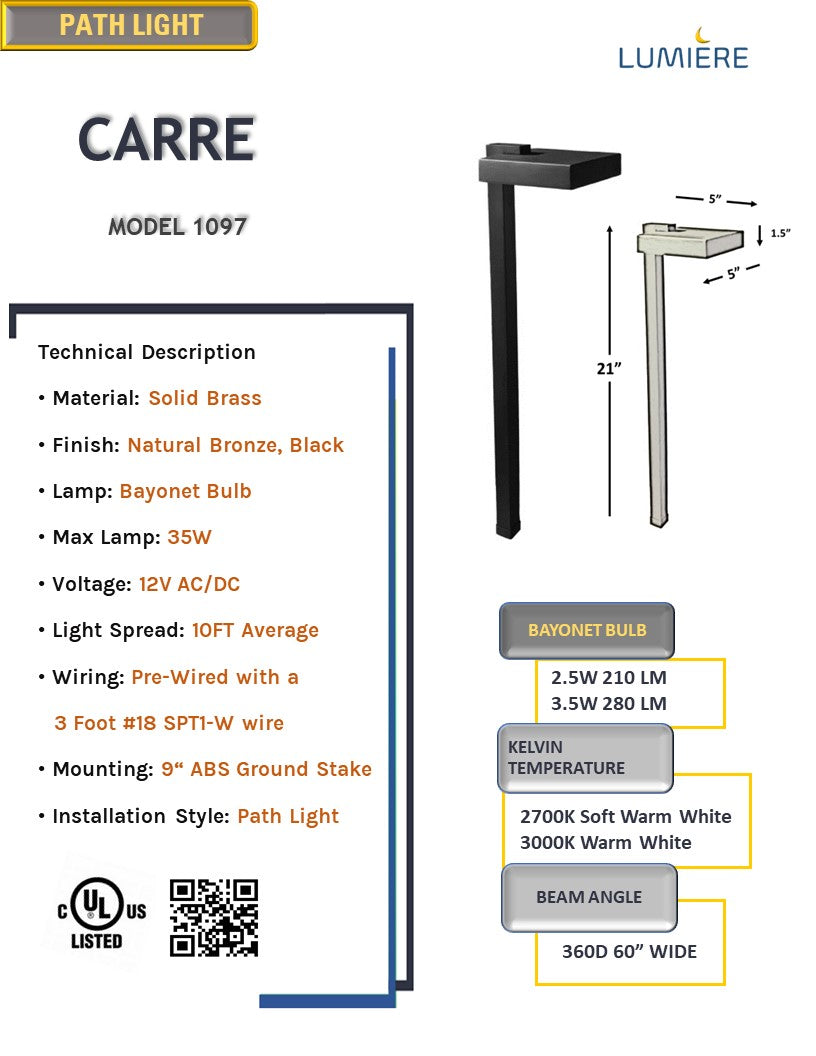 Carre Craftsman Contemporary Solid Brass Outdoor Path & Area Carre Craftsman Contemporary Solid Brass Outdoor Path & Area