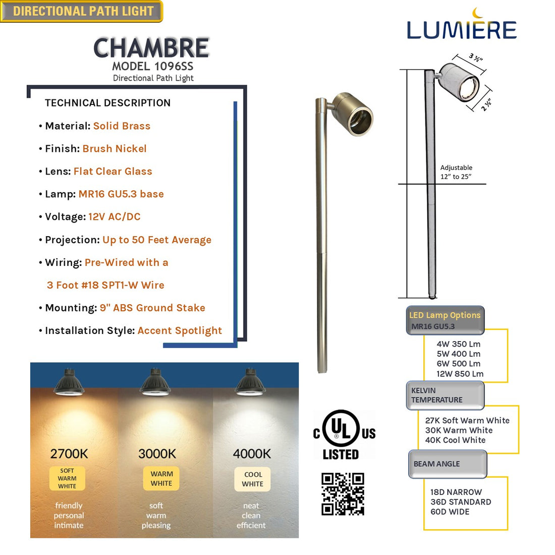 Chambre Stainless Steel Directional Pathway Light