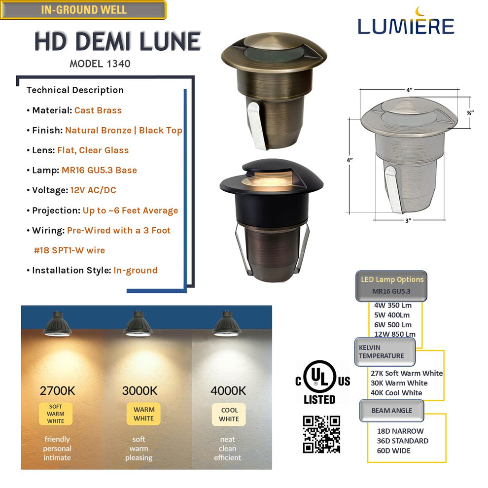 HD Demi Lune Cast Brass Deck Cover In Ground Light 12V