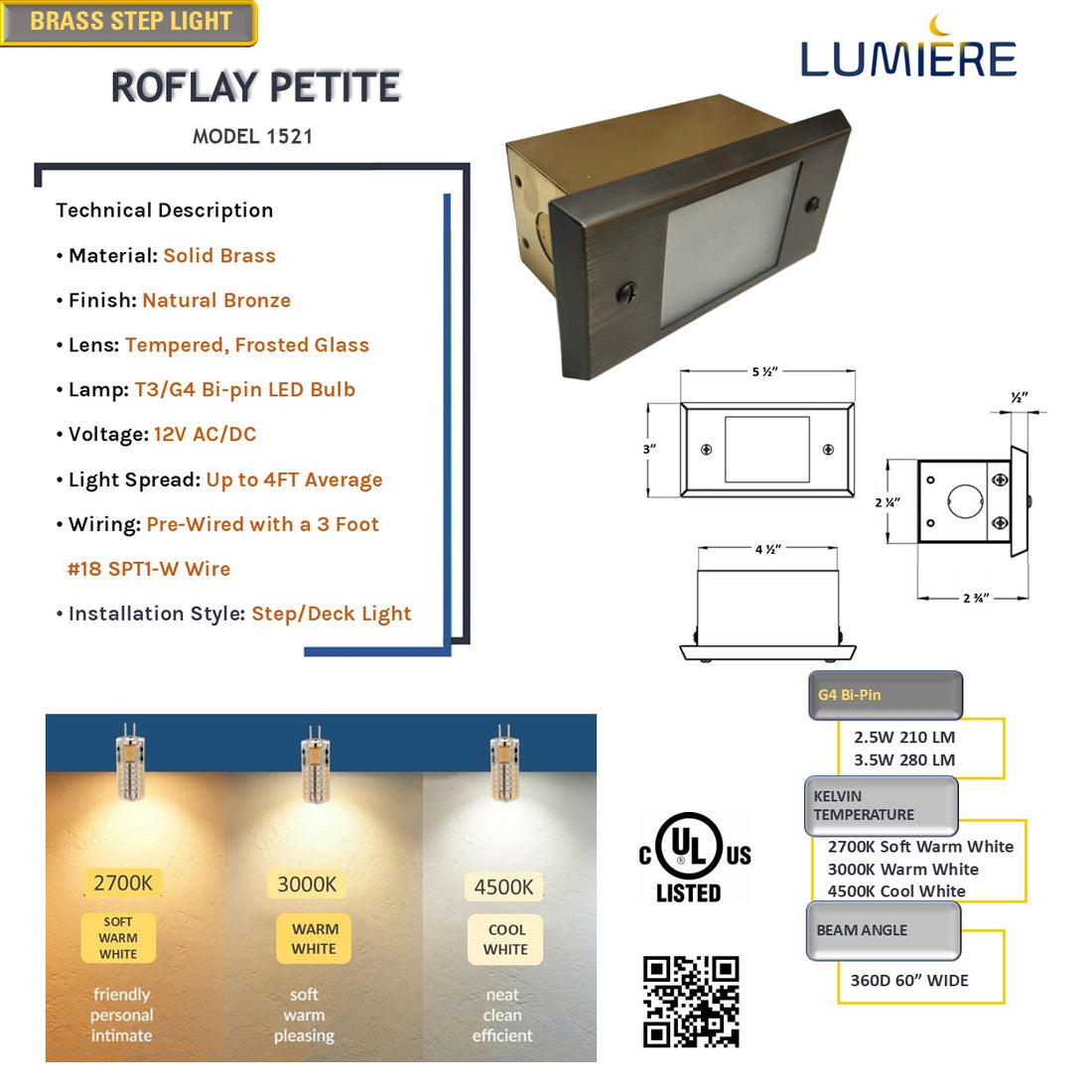 Roflay Petite Solid Brass Step Light