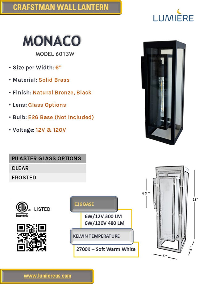 Monaco Solid Brass Contemporary Wall Sconce Lantern Light